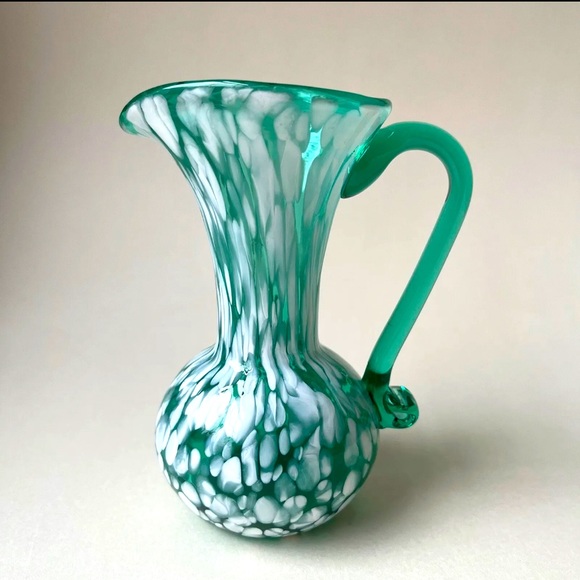 Accents | Splatter Art Glass Miniature Pitcher Green White 5 Tall ...